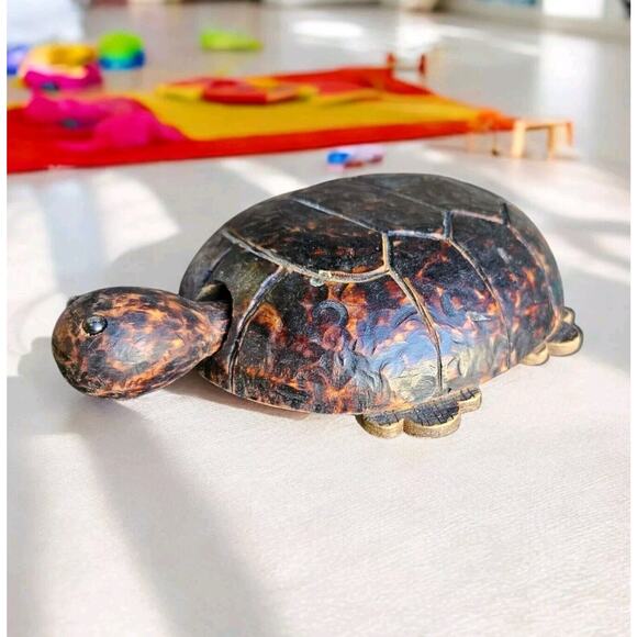 Unmarked | Toys | Wooden Rolling Turtle Tortoise Push Toy Bobbing Head ...